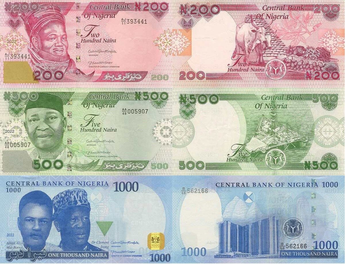 Набор банкнот Нигерии; номинал 200,500,1000 найра, состояние купюр UNC (без обращения)