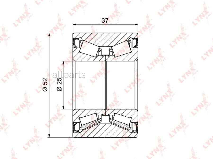 LYNXAUTO WB1369 подшипник ступицы колеса ЗАД (37X25X52) CHEVROLET AVEO(T200-55) 1.2-1.5 06- / KALOS 1.2-1.4 05- / SP
