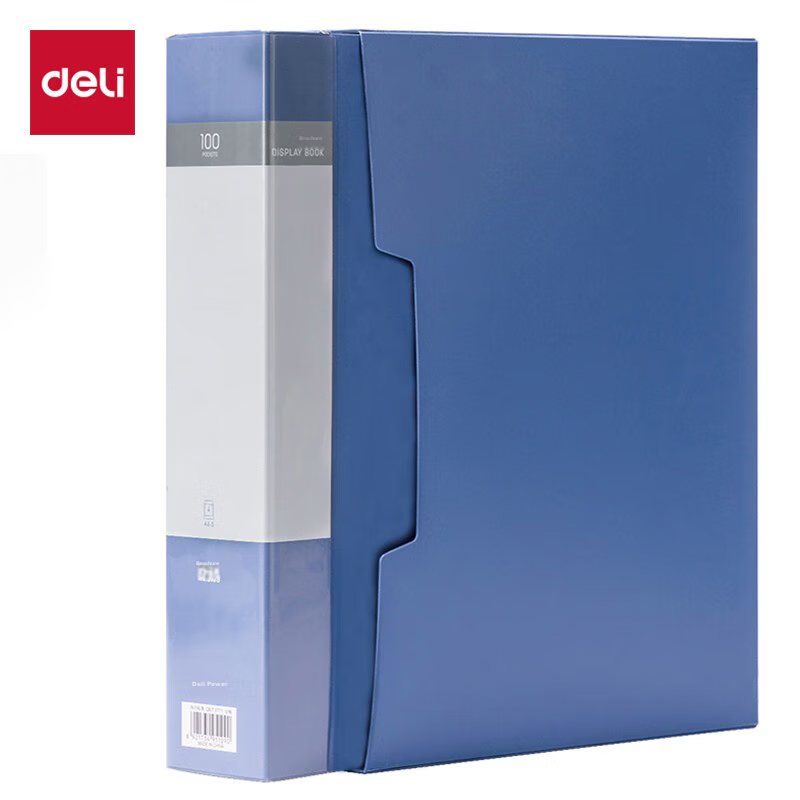 [Super Popular] Deli A4/100-Page Large Capacity Student File Folder Loose-Leaf Organizer with Pockets for Documents, Financial Records, Receipts And Certificates Storage, Office Blue 5109