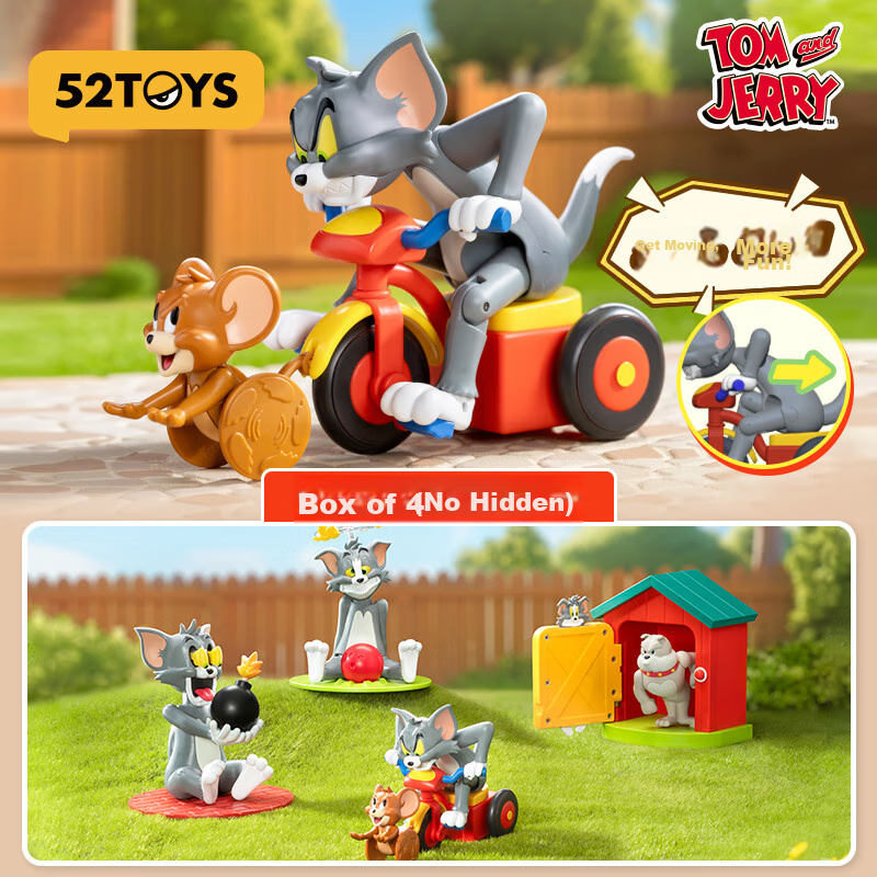 52TOYS TOM&JERRY Unlucky TOM Movable Blind Box Trendy Figurine, Wind-Up Doll, Full Box of 4, New Year's Gift