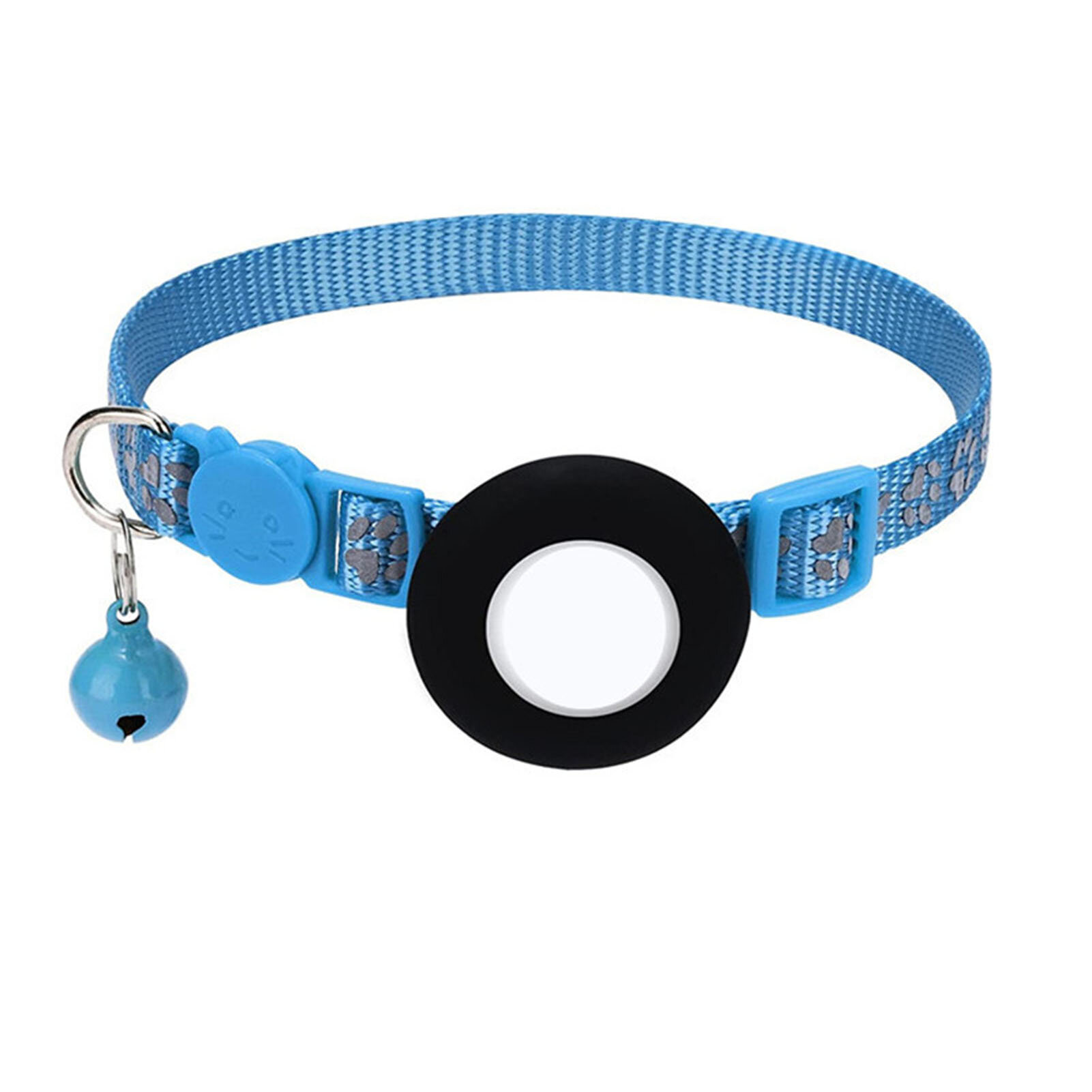 Светоотражающий нейлоновый ошейник для кошек с пряжкой безопасности, съемным колокольчиком, GPS-навигатором и карманом для метки Airtag, синий