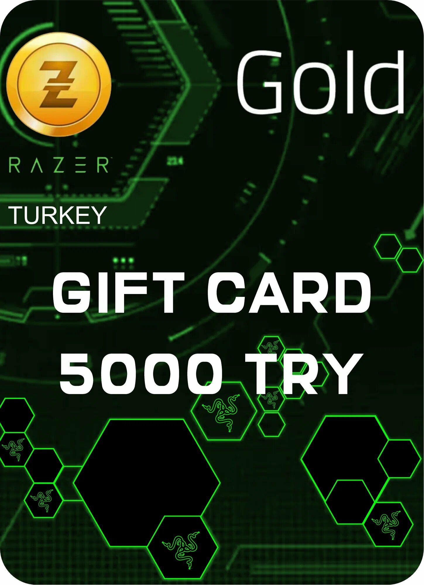RAZER GOLD 5000 TRY карта пополнения / Турция / Цифровой код, пополнение счета / RAZER GOLD Gift Card Turkey