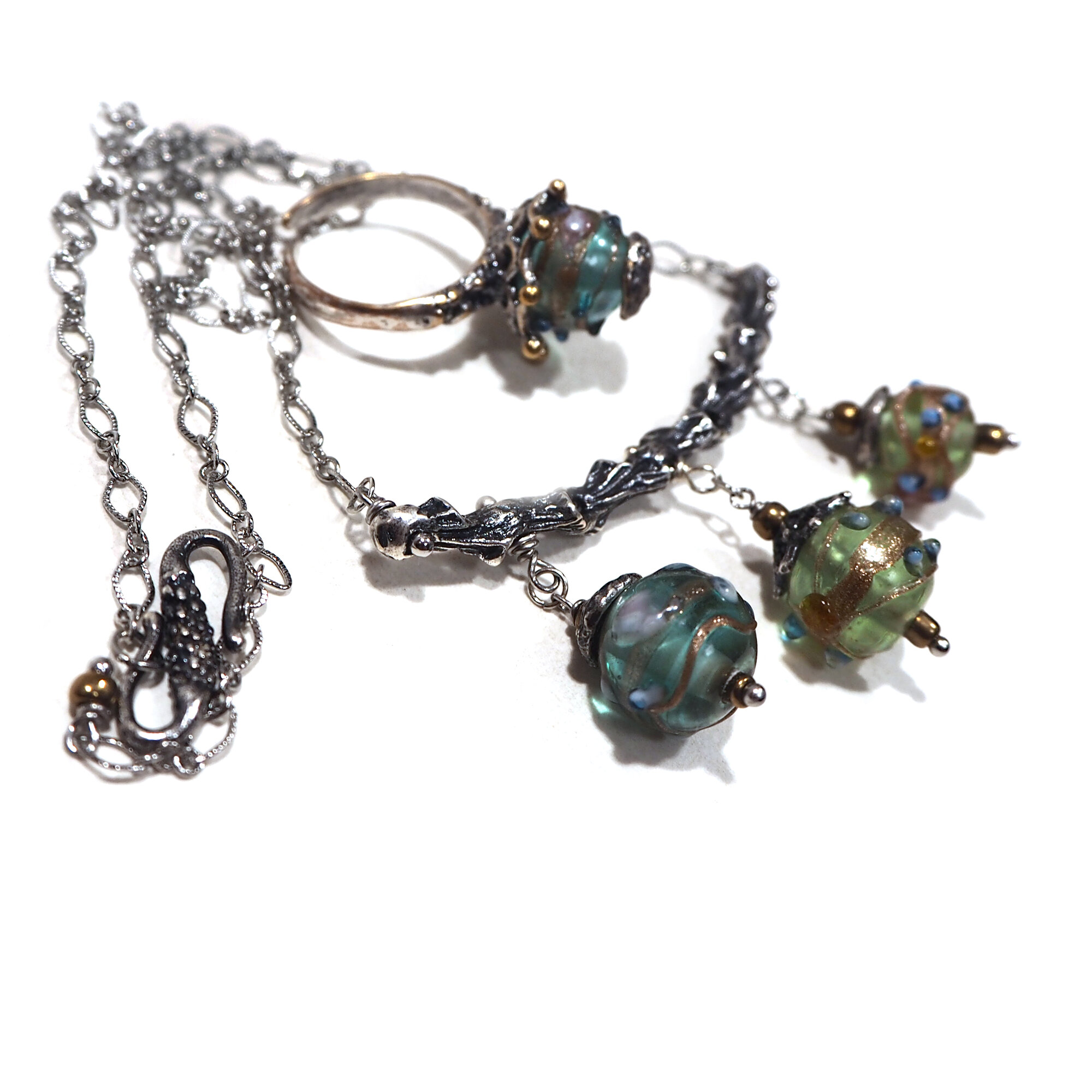 Комплект бижутерии: колье, кольцо, муранское стекло