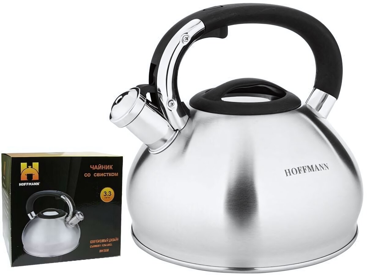 Чайник со свистком Hoffmann 3,3л, нержавеющая сталь, индукционное дно, съёмная крышка