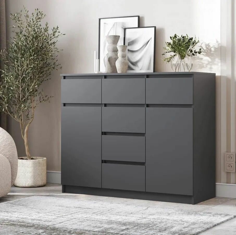 Комод Челси 1200 2 двери 6 ящиков Графит/Графит