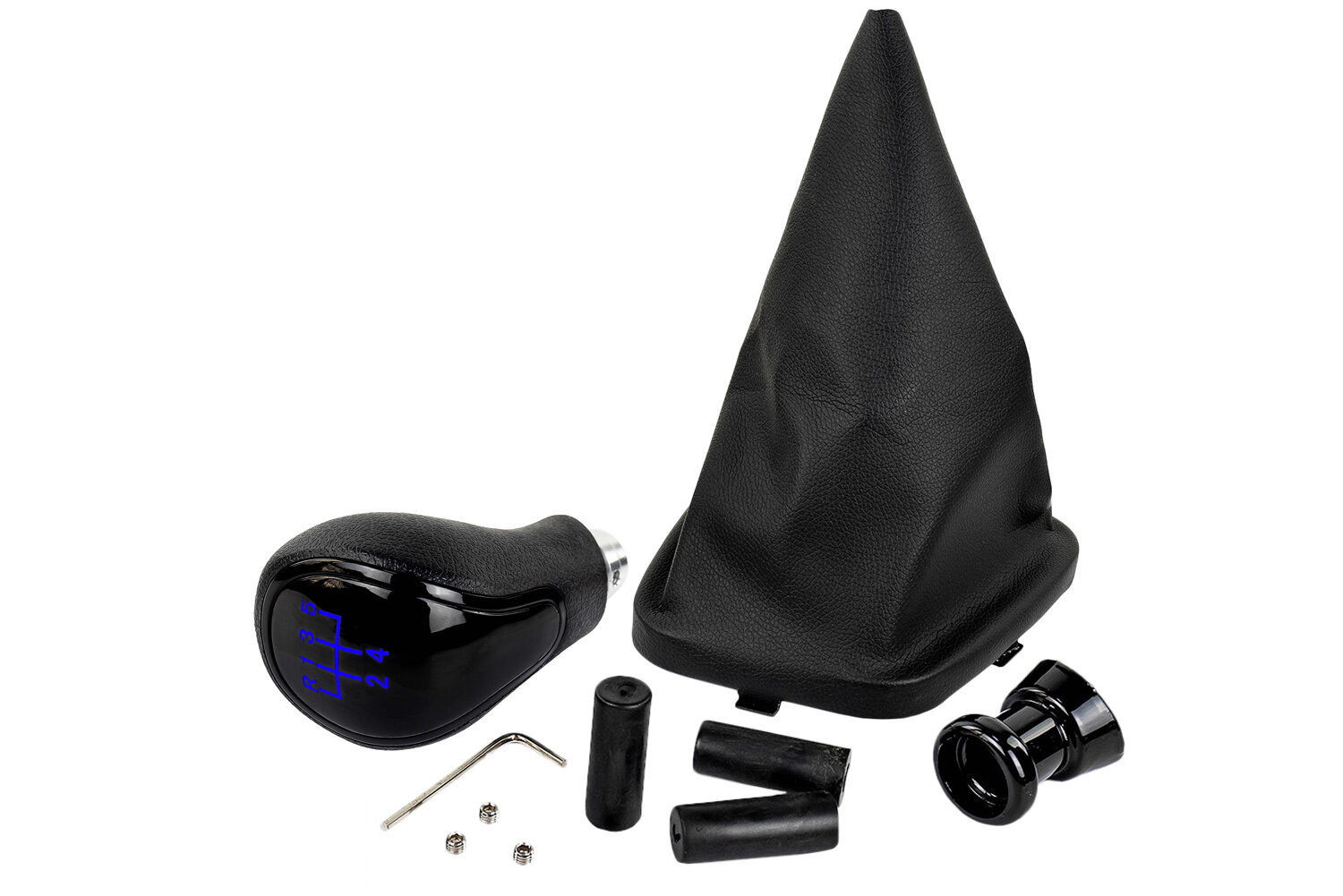 Ручка КПП черный лак, синяя подсветка Sal-Man с пыльником на ВАЗ 2110, 2111, 2112