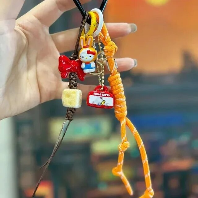 Kawaii Sanrio кулон на рюкзак аниме Hello Kittys сумка брелок милый плетеный серебряный брелок с изображением животного подарок для девочки