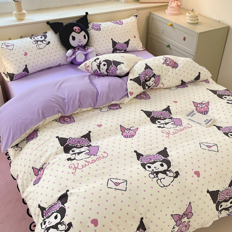 Комплект постельного белья из микрофибры, Kuromi и конверт, 180x220cm, Фиолетовый/белое