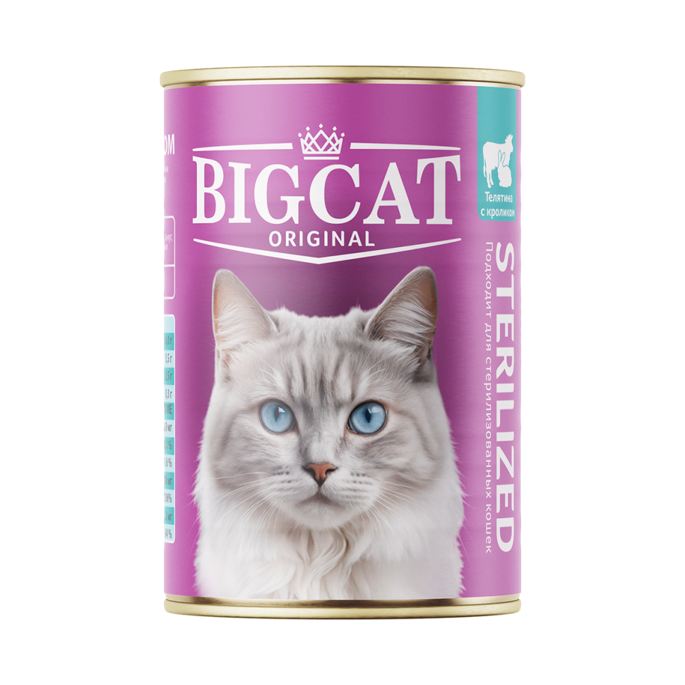 Влажный корм для кошек Зоогурман Big Cat Sterilized для стерилизованных с телятиной и кроликом - 350 г х 6 шт