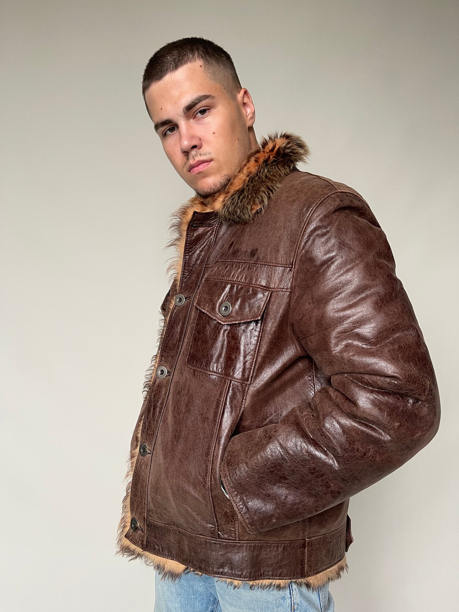 Кожаная мужская дубленка тм JORG WEBER мех овчина р.52-54 /12547/