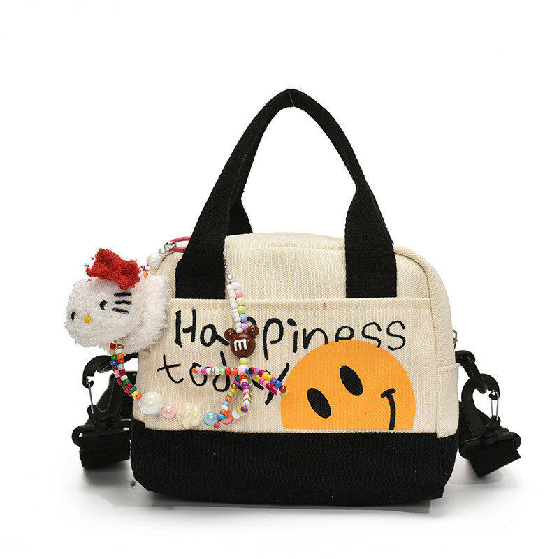Детская повседневная сумка из канваса с милым узором прочный материал для школы и игр черная