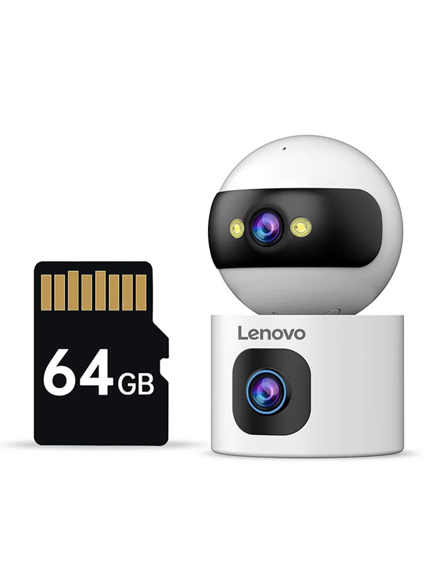 Камера видеонаблюдения Lenovo, 3Мп, панорамирование и наклон, двусторонняя аудиосвязь，с SD-картой 64 ГБ