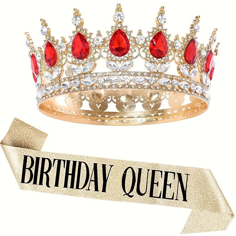 Корона на день рождения "Birthday Queen", красный цвет