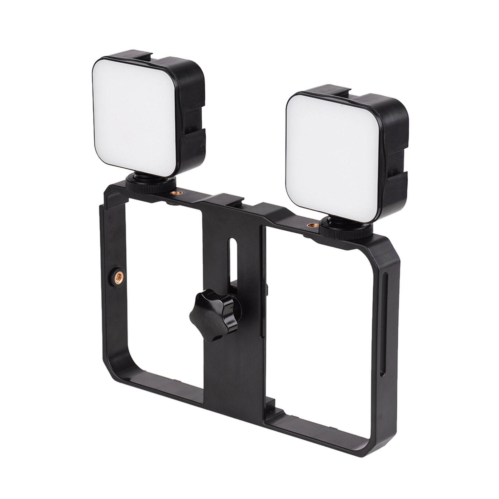 Mini LED Video Light 5W 6500K Dimmable 2pcs, Handheld Smartphone Video Bracket Phone Stabilizer Cage with Phone Holder 3 Cold Shoe Mounts