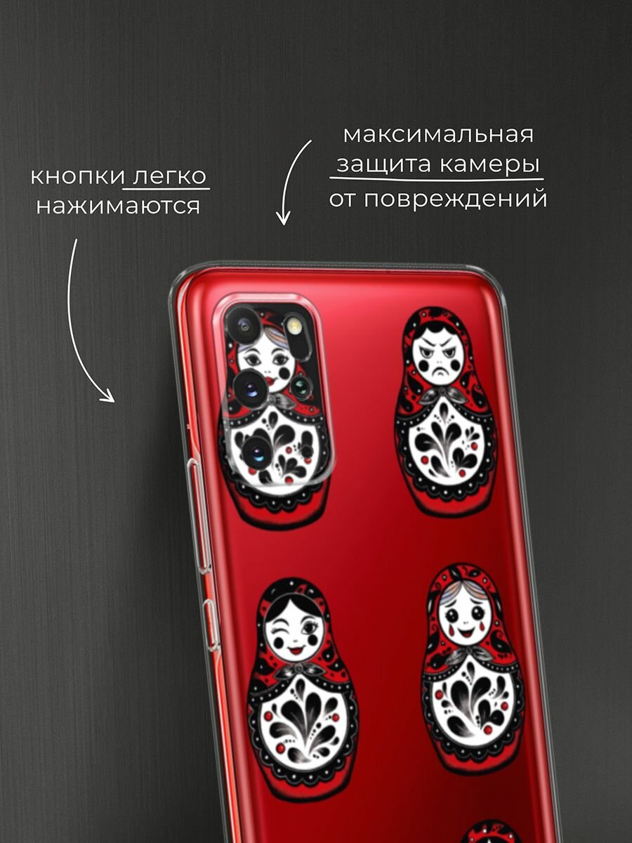 Чехол на Samsung Galaxy S20 + / Самсунг Галакси S20 Плюс с принтом Разные матрешки, прозрачный — фото 1
