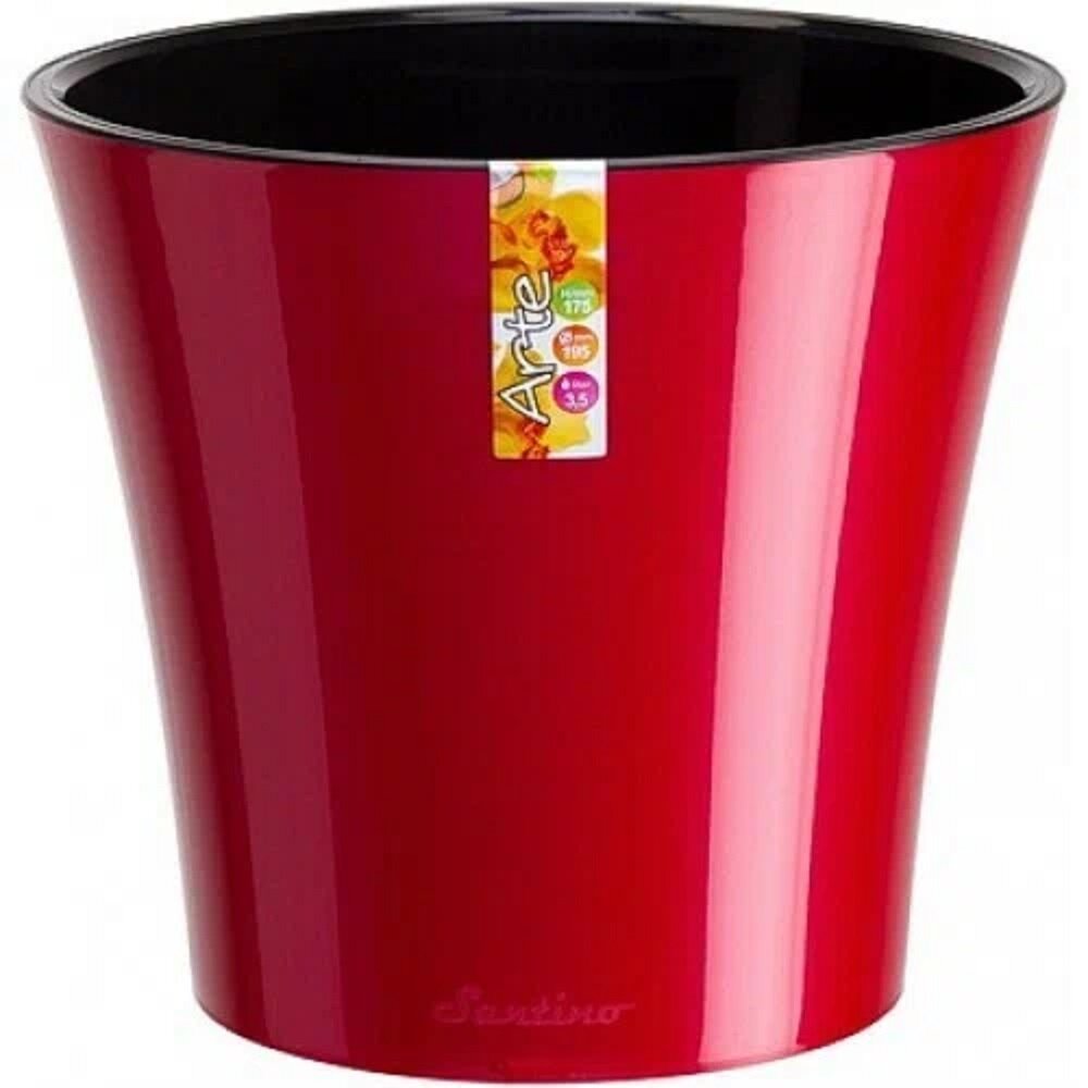 Горшок цветочный ARTE Santino, 3.5 л, пластик, дренажная система, красный/черный