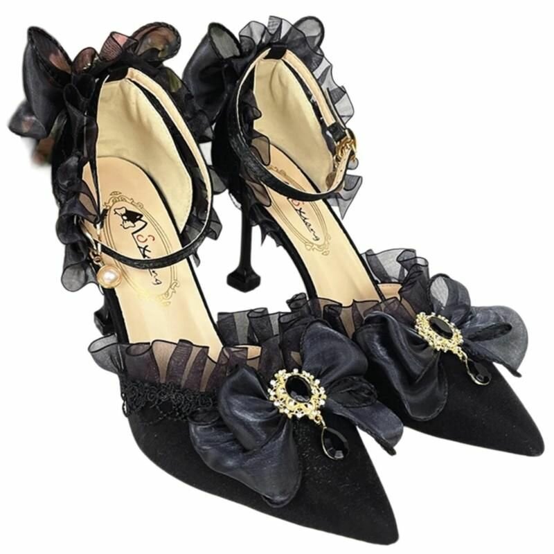 Женские свадебные туфли на каблуке, Черные туфли на высоком каблуке 5 см - 37