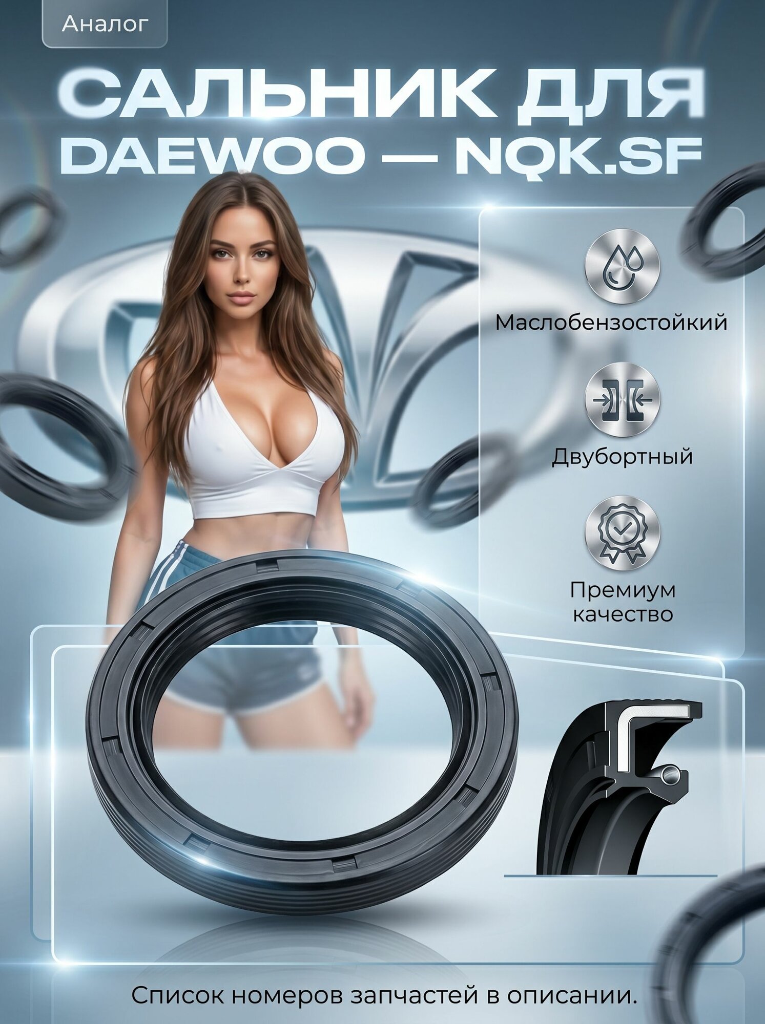 Сальник коленвала 15012600 - NQK.SF на DAEWOO ESPERO (KLEJ)