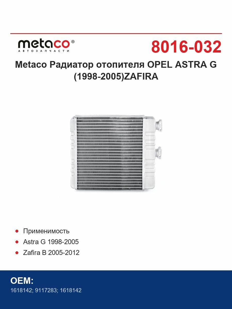 Metaco Радиатор отопителя OPEL ASTRA G (1998-2005)ZAFIRA