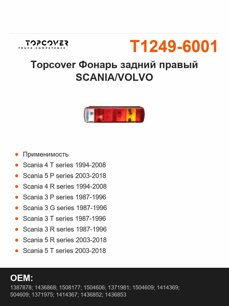 Topcover Фонарь задний правый SCANIA/VOLVO