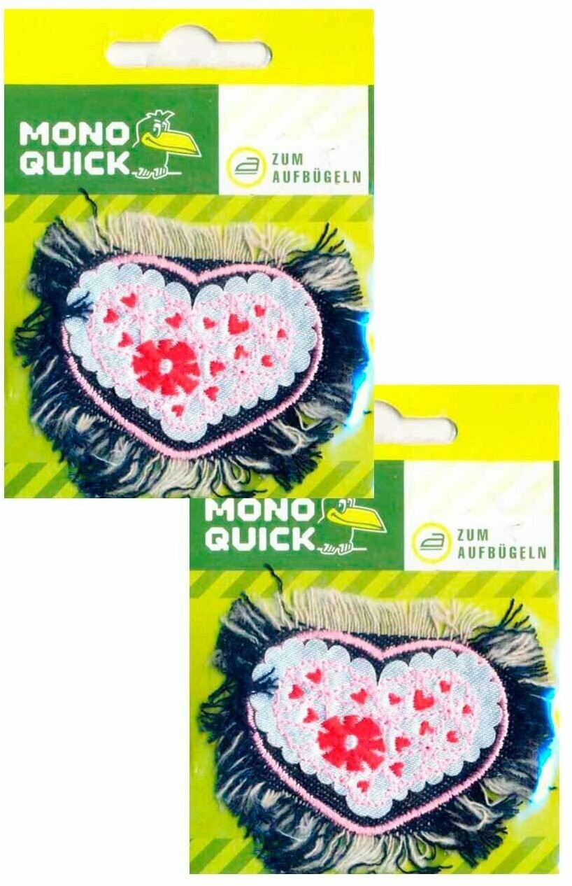 Термоаппликация Сердце джинсовое вышитое набор 2 уп.