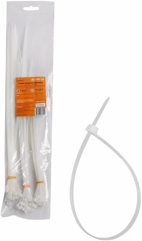 Стяжки (хомуты) кабельные пласт. бел. набор 60шт.(36*250мм-20шт 36*300мм-20шт 48*350мм-20шт ) AIRLINE ACT-NK-16