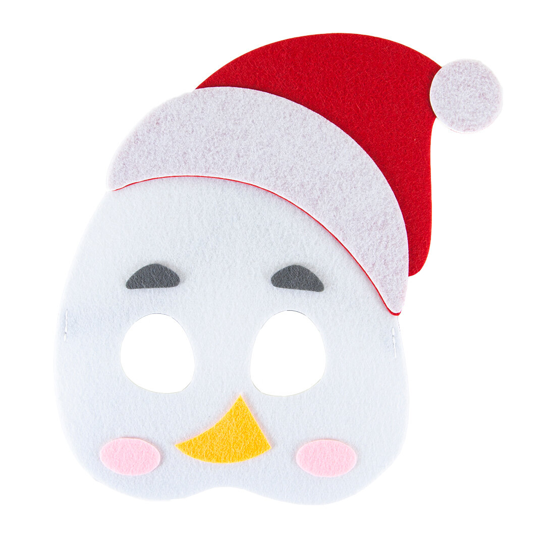 Маска карнавальная, из фетра, Снеговик, Белый/Красный, 23x17