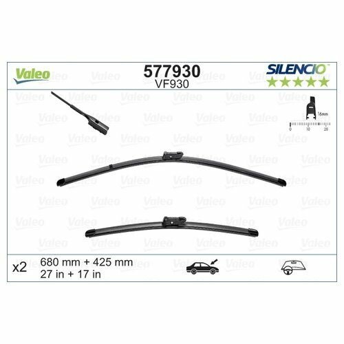 Комплект бескаркасных щеток стеклоочистителя Valeo 577930 для Citroen C5 Aircross; Peugeot 3008, 5008