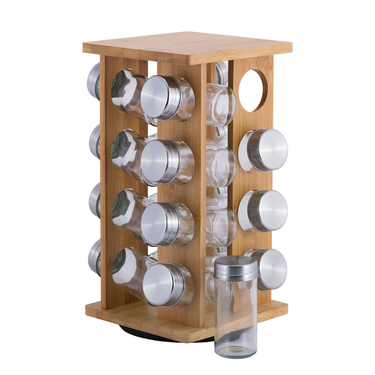 Набор ёмкостей для специй 16 шт. Kamille КМ-7042 на прямоугольной бамбуковой подставке (светло-коричневый)