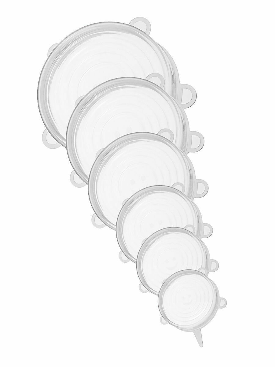 Крышка силиконовая, 6 шт, диаметр: 6 см (прозрачный)