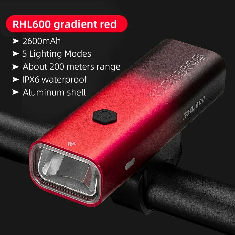 ROCKBROS Фонарь для велосипеда 200-3000Lm Красный, RHL600 red
