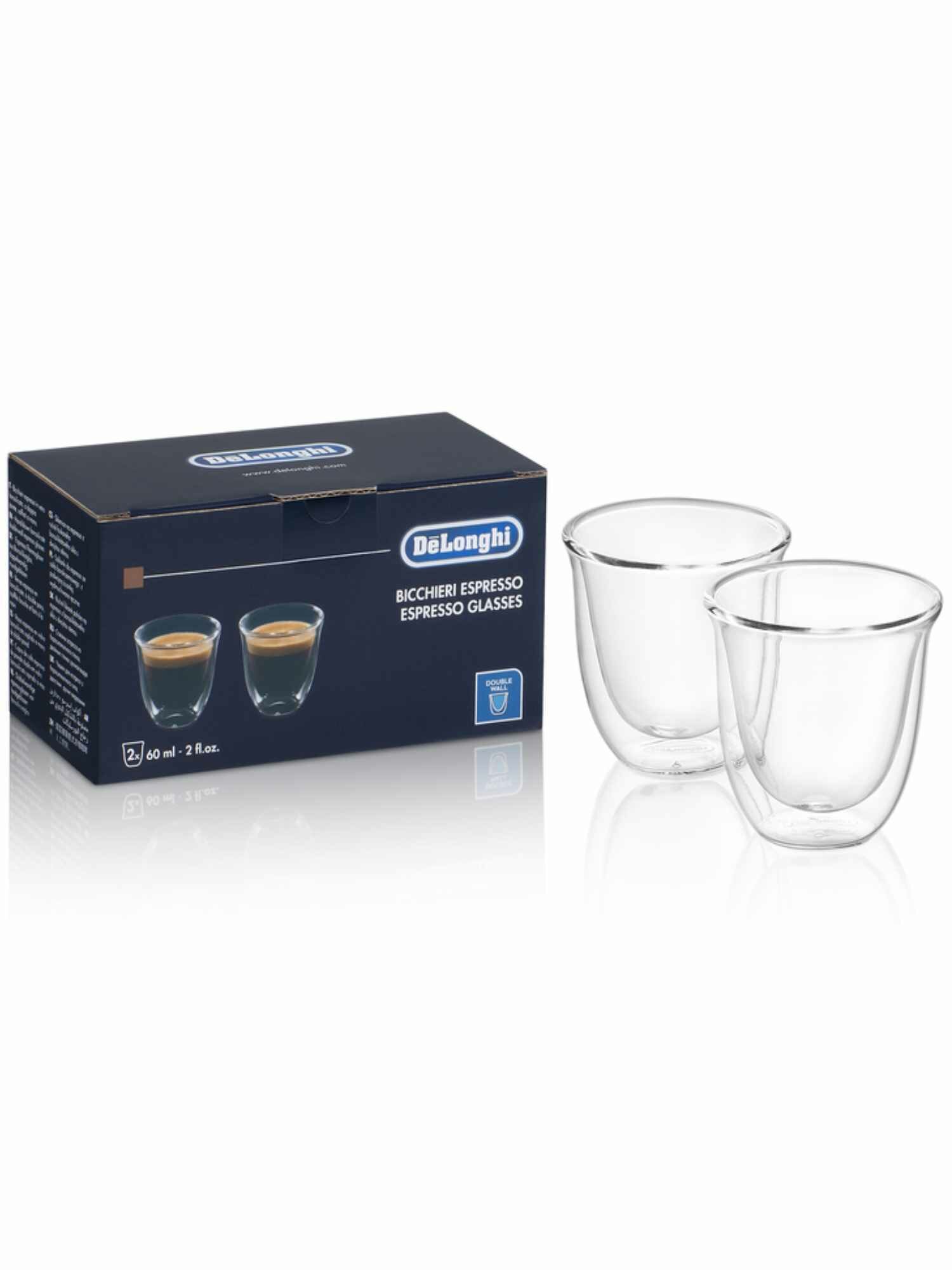 Стаканы DeLonghi Espresso Cups DLSC310 для эспрессо, прозрачные, с двойными стенками, объем 60 мл, 2 шт