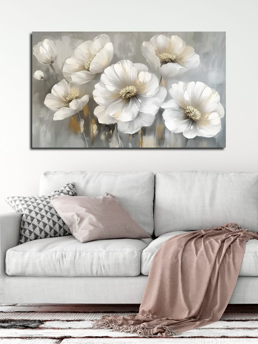 Картина на холсте LOFTime 60х100 цветы СЕР ЗОЛ КБ-766-60100