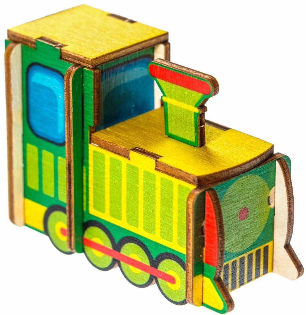 Развивающий деревянный конструктор Smile Decor "Паровоз", сборная 3D модель из 8 элементов