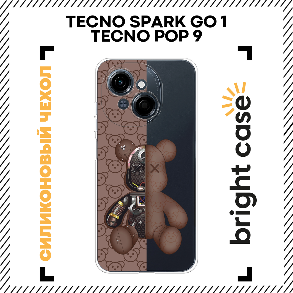 Чехол на Tecno Spark Go 1/Pop 9 / Текно Спарк Го 1/Поп 9 с принтом Половинка медведя, прозрачный