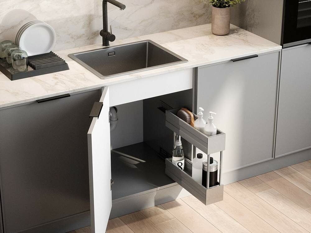 Выдвижная бутылочница ALUMOVE Intouch Inn выдвижение руками, крепление справа