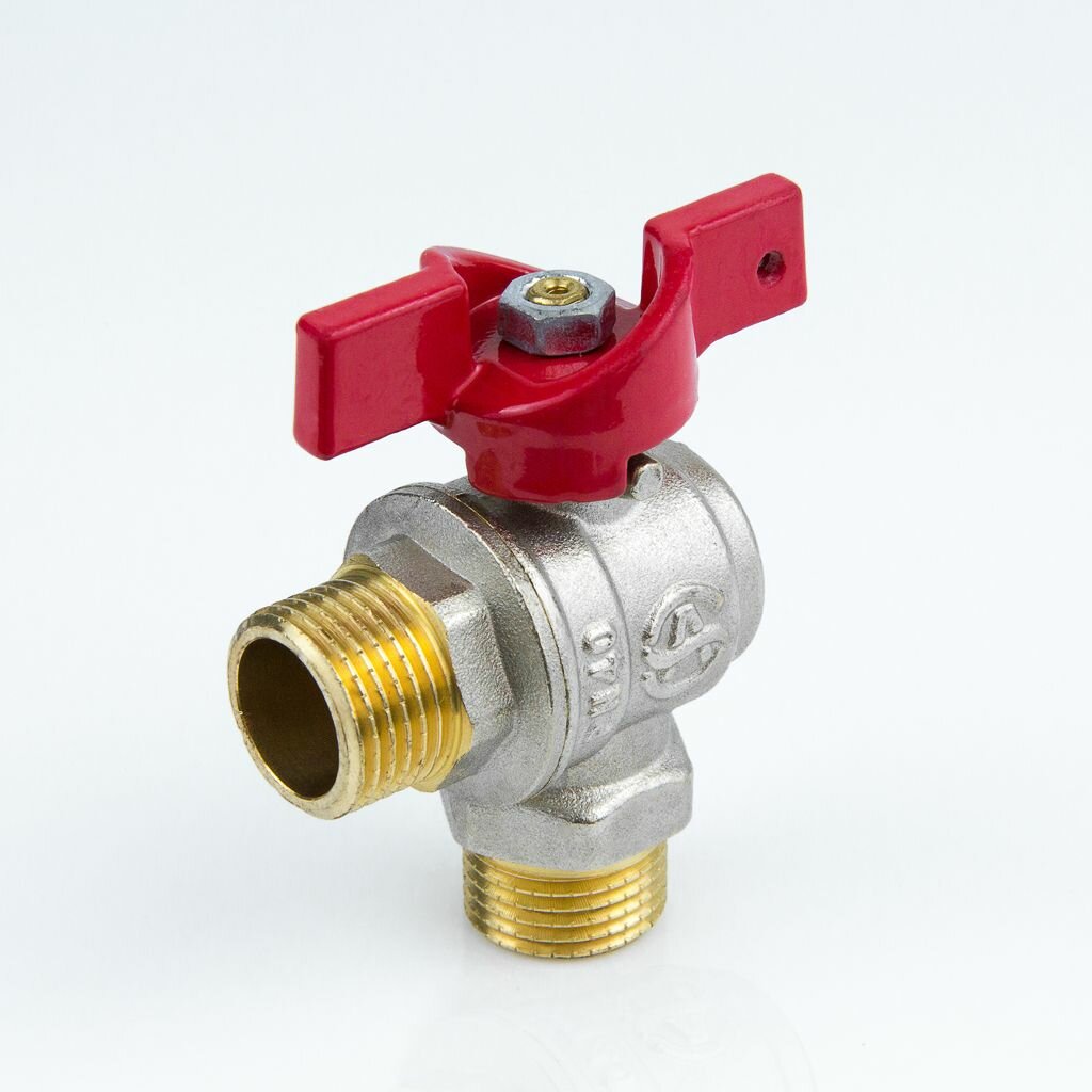 Кран шаровой латунь никель угловой 1010 Euro Ду 15 Ру40 НР полнопроходной бабочка Aquasfera 1010-01 .