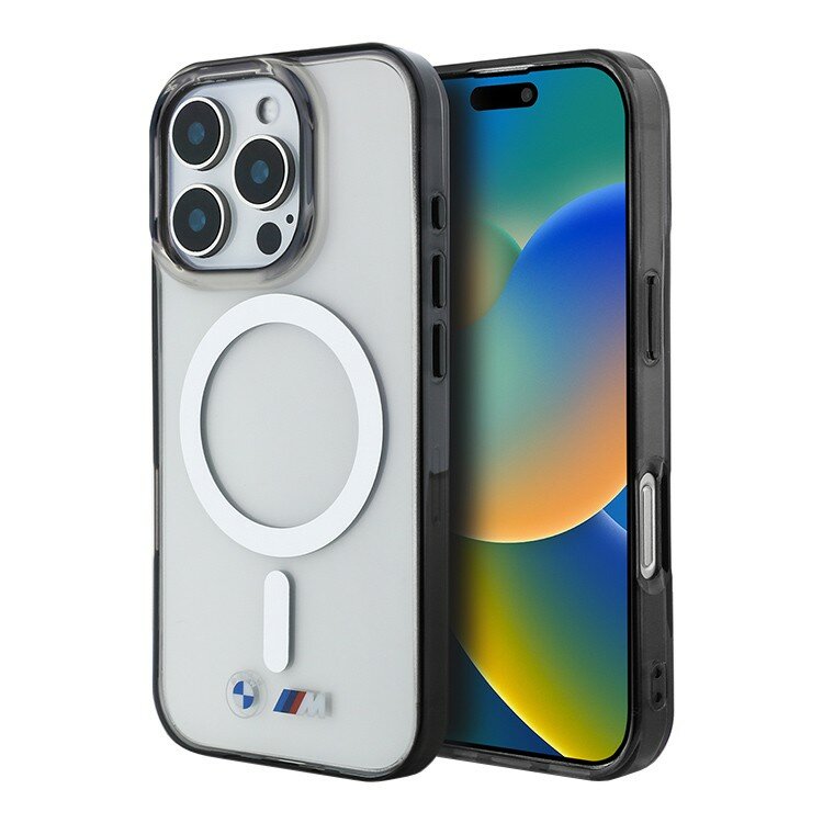BMW чехол с MagSafe для iPhone 16 Pro Max, M-Collection PC/TPU Silver Ring, прозрачный
