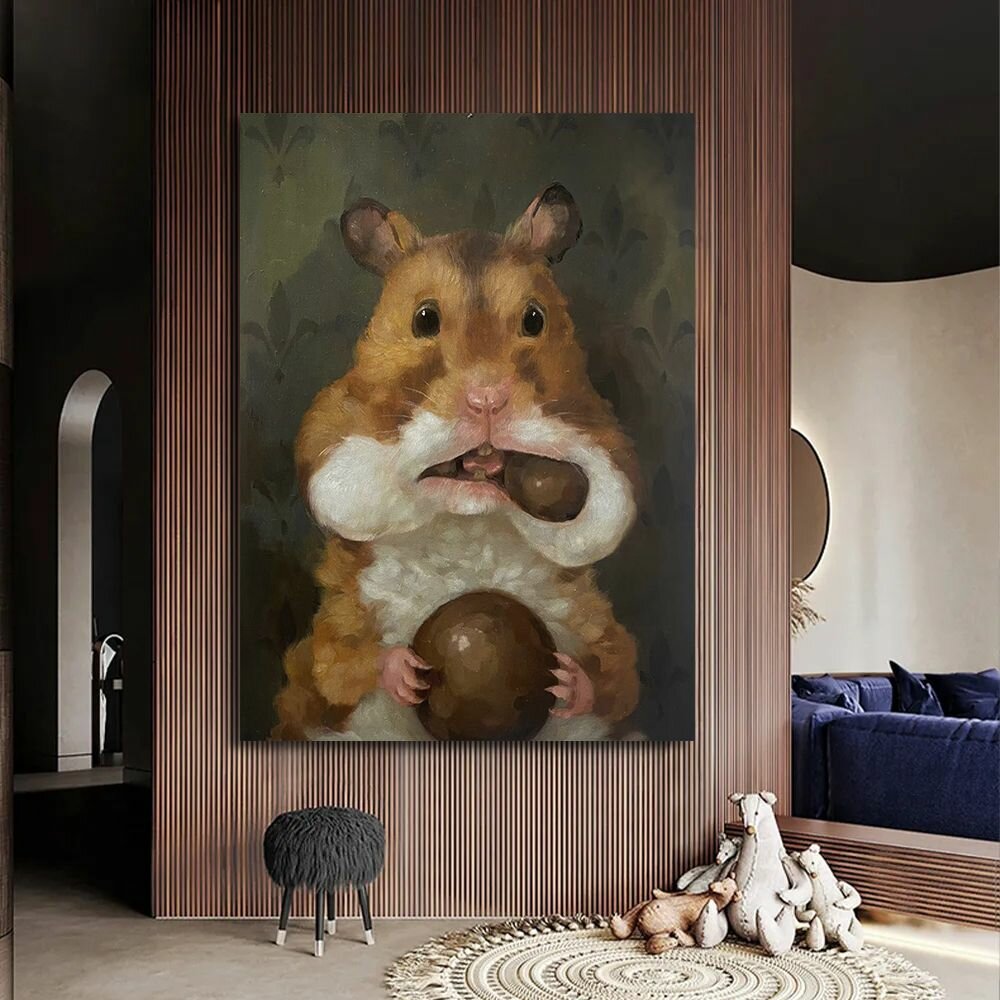 Картина "Похомячим", с милым котиком, на холсте, на подрамнике, 20x30 см