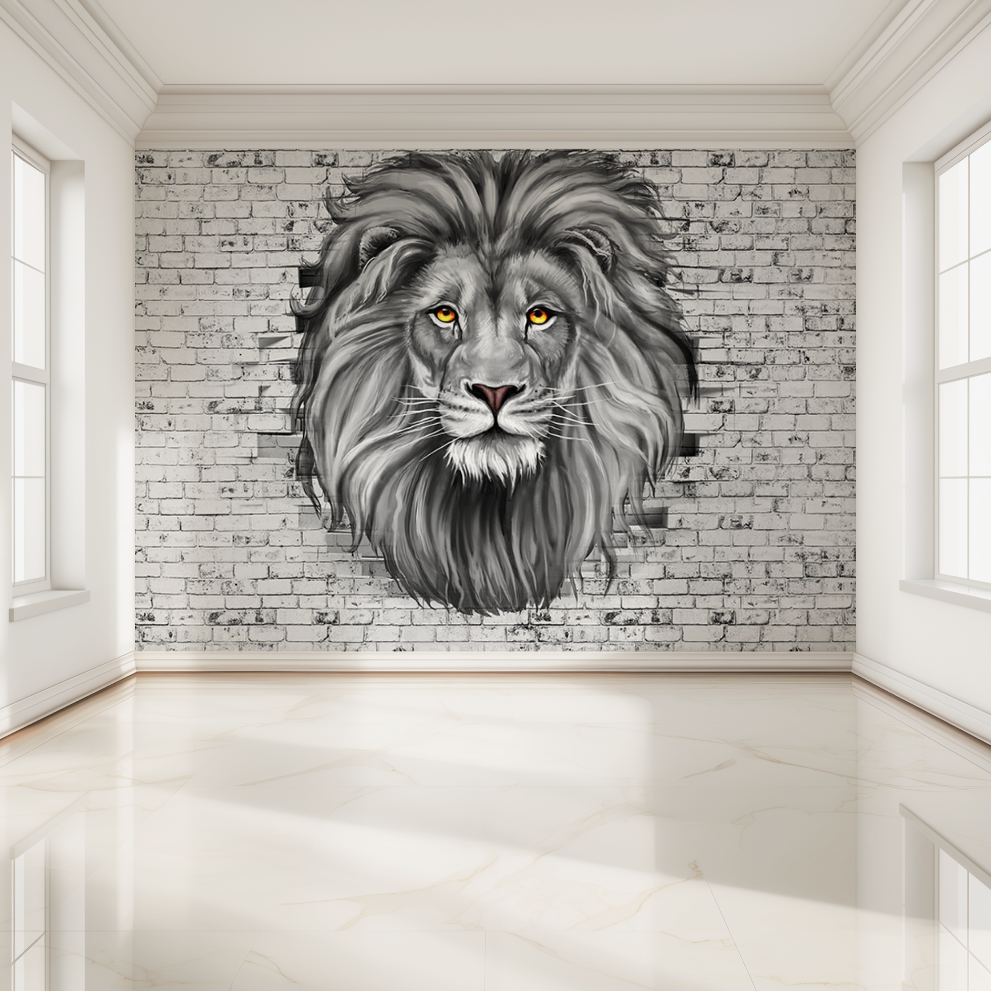Фотообои 3д на стену "Лев", флизелиновые 400х270 см на кухню, спальню, зал