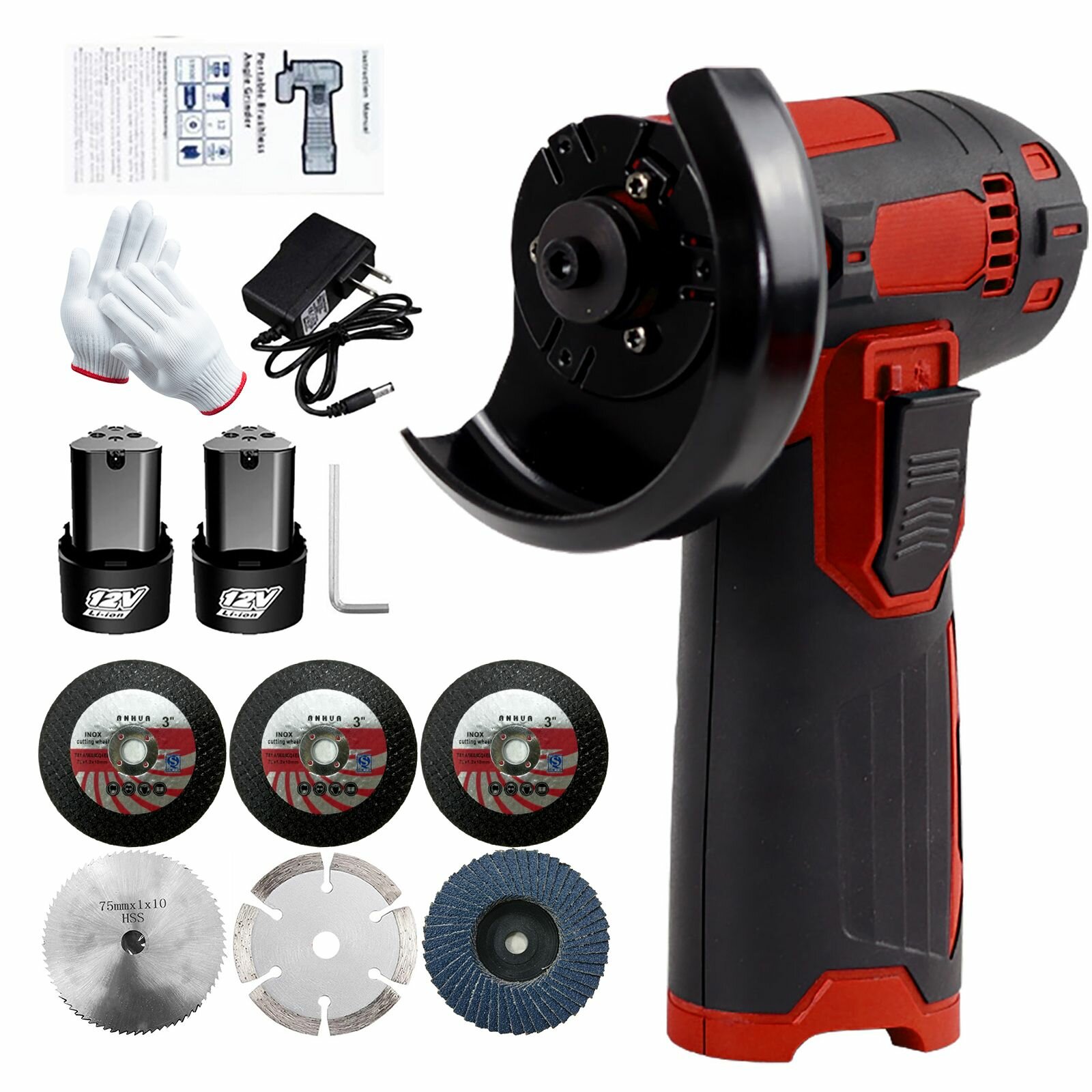 Комплект угловой шлифовальной машины с аккумуляторной щеткой 12 В