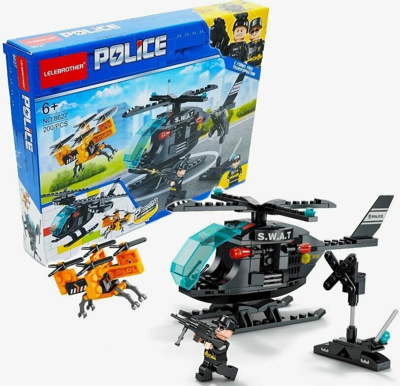 Конструктор Qman 8627 Вертолёт полиция, 200 деталей