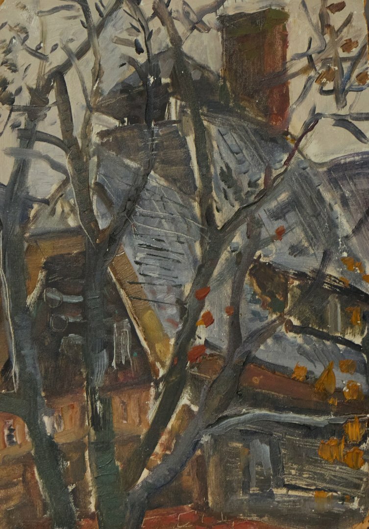 Осень в деревне, Александр Петров, Импрессионизм, Картон, Масло