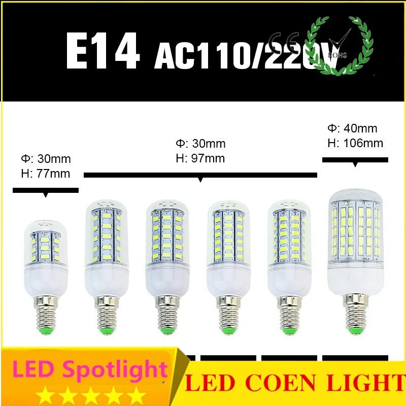 Светодиодная лампа THEBSE E27 E14 220В Тёплый белый, E27 9W 24LEDS