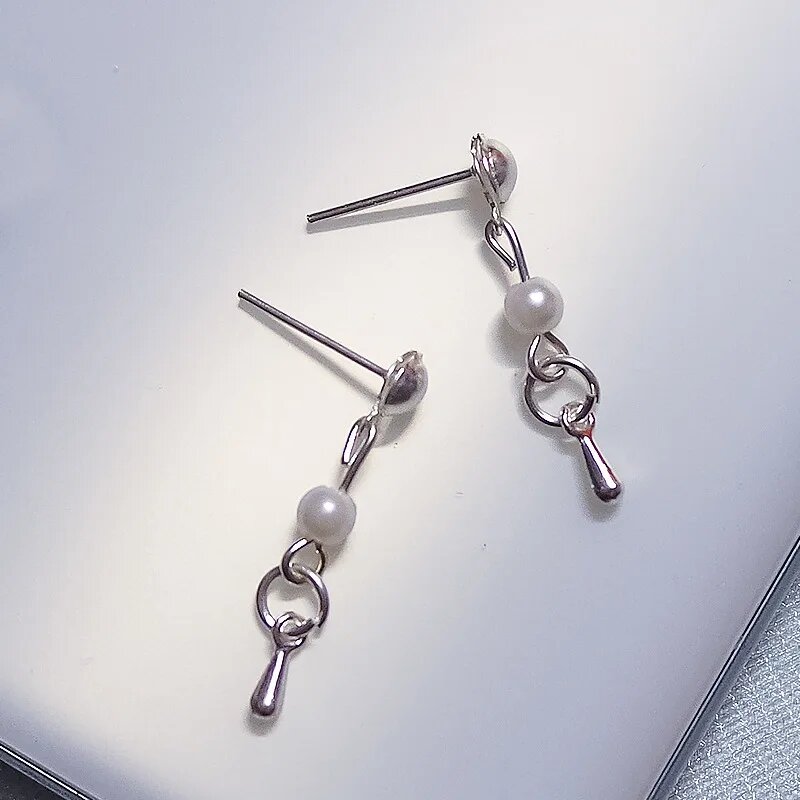 Серьги длинные с жемчугом, серебро, Цвет: C 2PCS