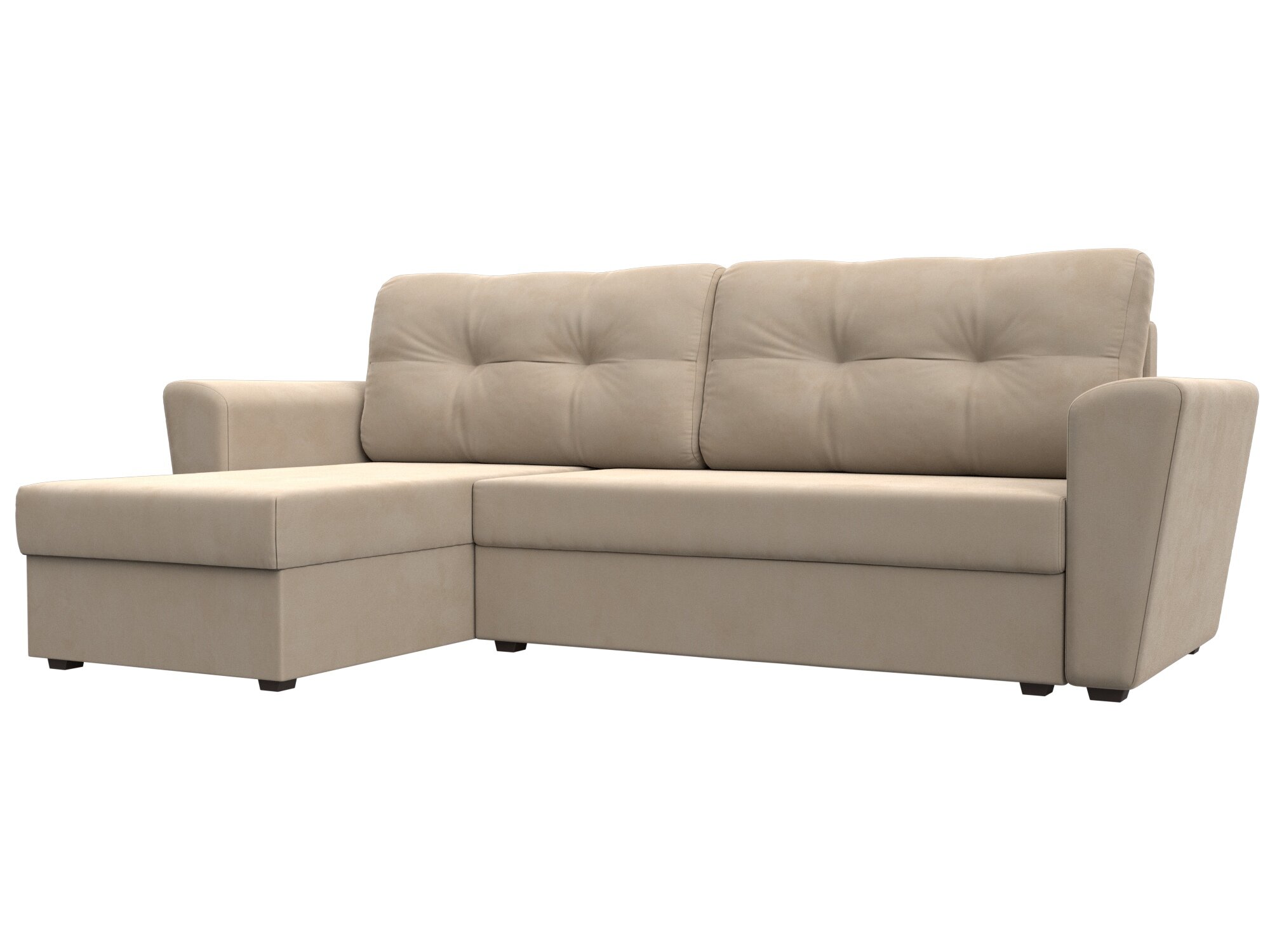 Диван угловой Амстердам Лайт L, 3-местный, размер: 235х140см, спальное место: 127х197см, велюр, бежевый