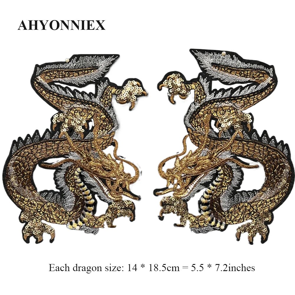 Золотые вышитые заплатки с драконом AHYONNIEX