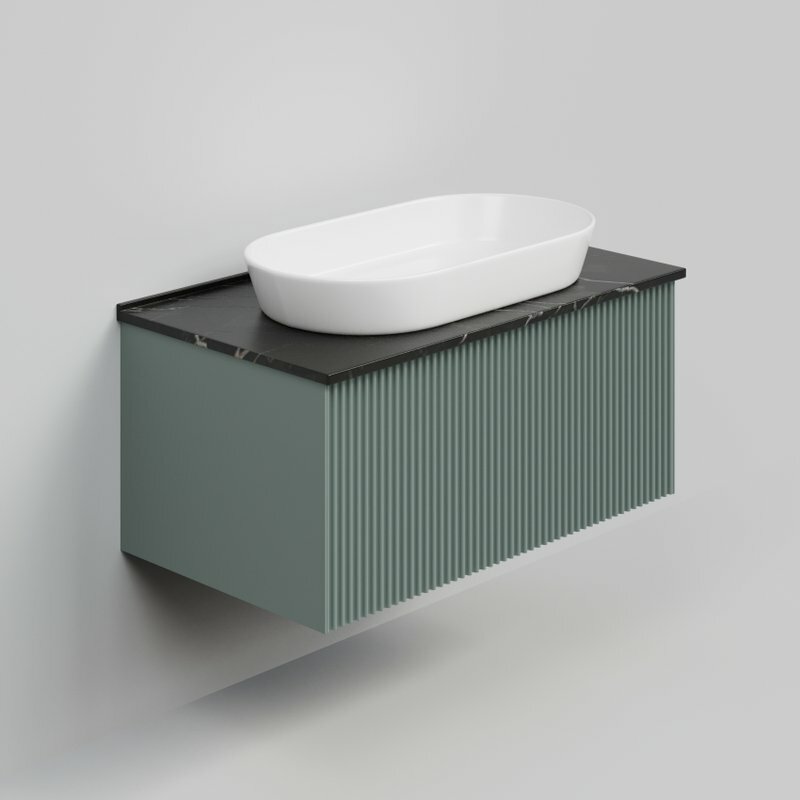 Тумба с раковиной La Fenice Terra 80 подвесная, grigio, столешница черный мрамор, раковина белая матовая