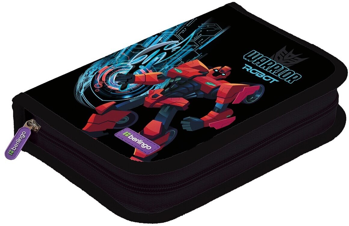 Пенал Berlingo "Warrior Robot", 1 отделение, 200х140х40 мм, дополнительная откидная секция, полиэстер (PK11051)