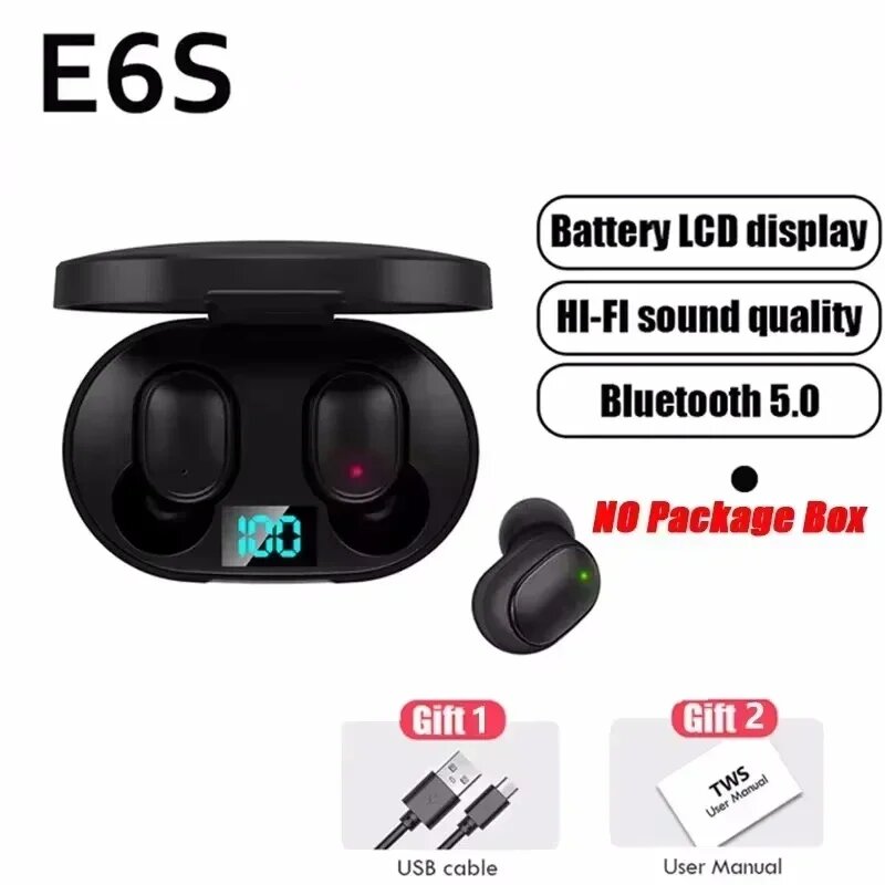 Беспроводные наушники E6S черные